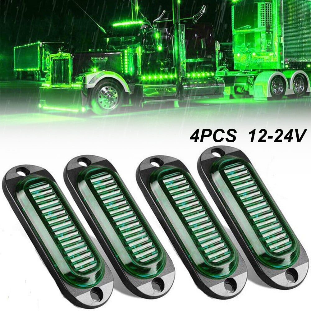 4Pcs Super Bright Green 4 LED Car Oval Side Marker Lights Accessories ...