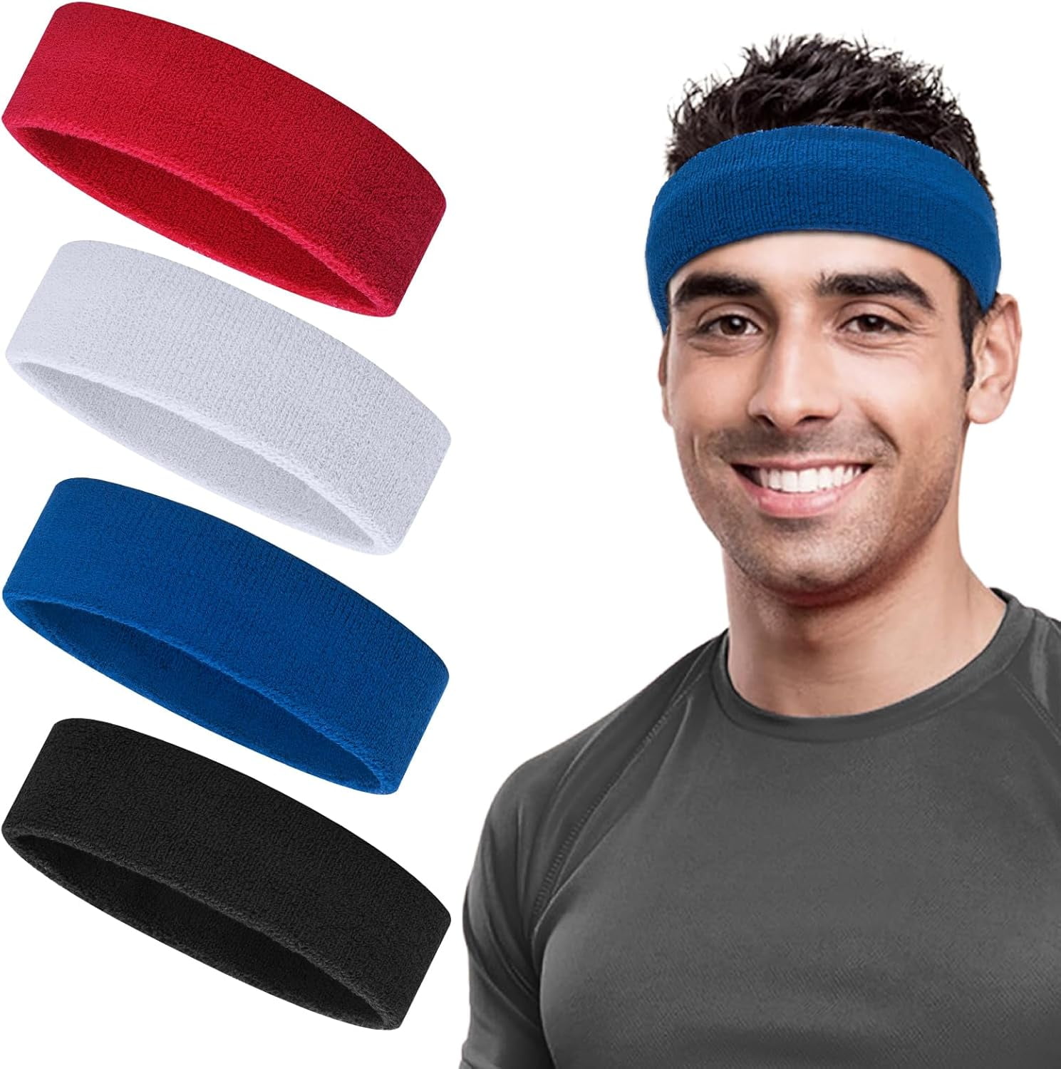 4Pcs Sweatbands Set, Sports Headband for Men & Women, Cotton Sweat Head ...