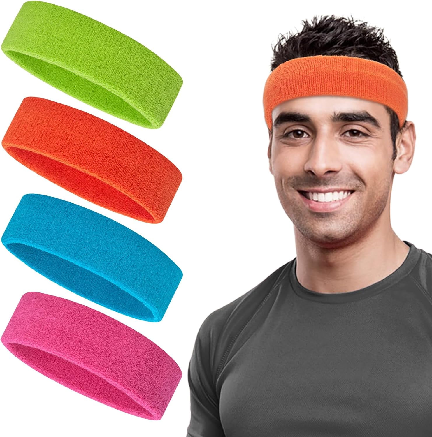 4Pcs Sweatbands Set, Sports Headband for Men & Women, Cotton Sweat Head ...