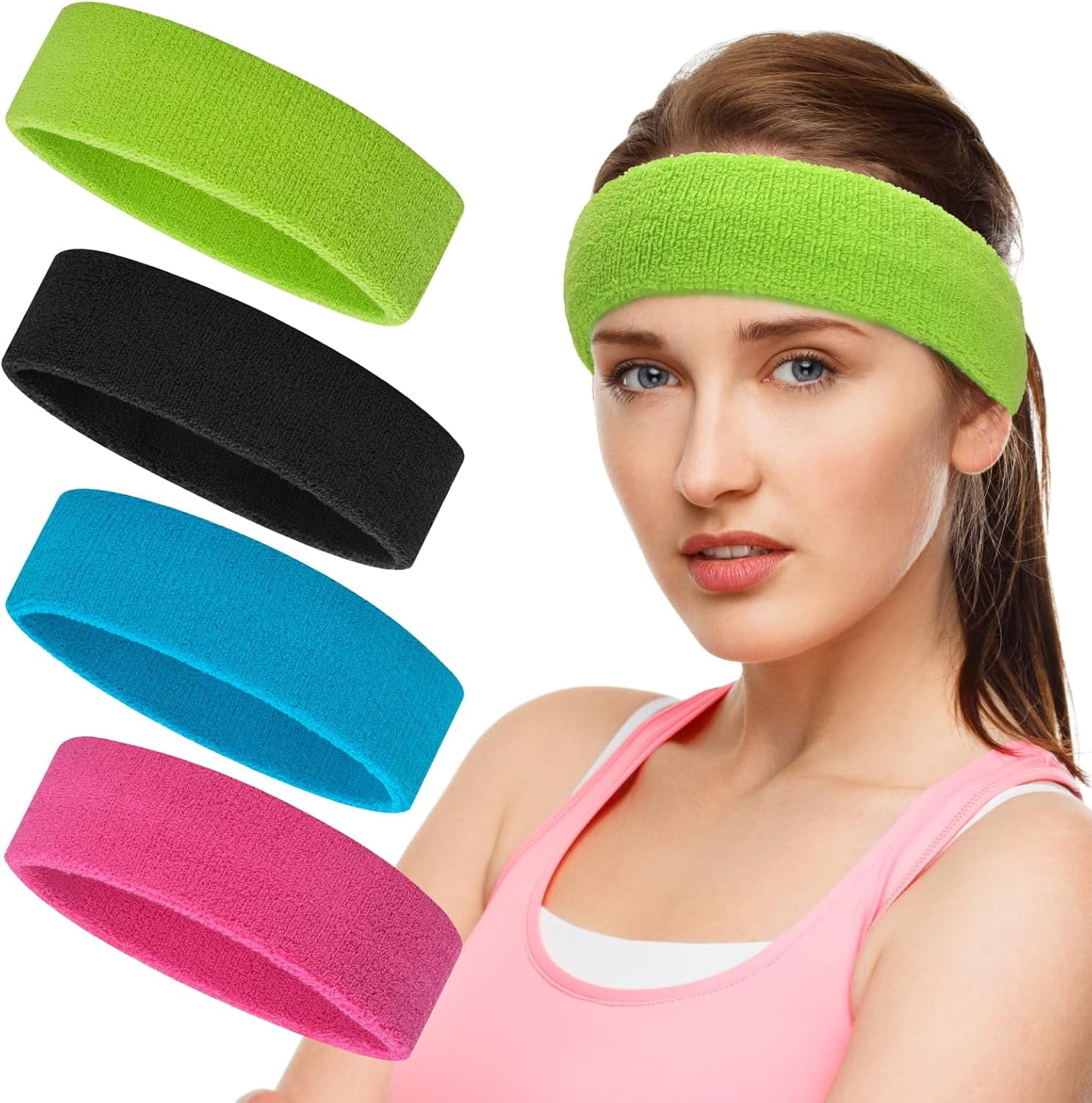 4Pcs Sweatbands Set, Sports Headband for Men & Women, Cotton Sweat Head ...