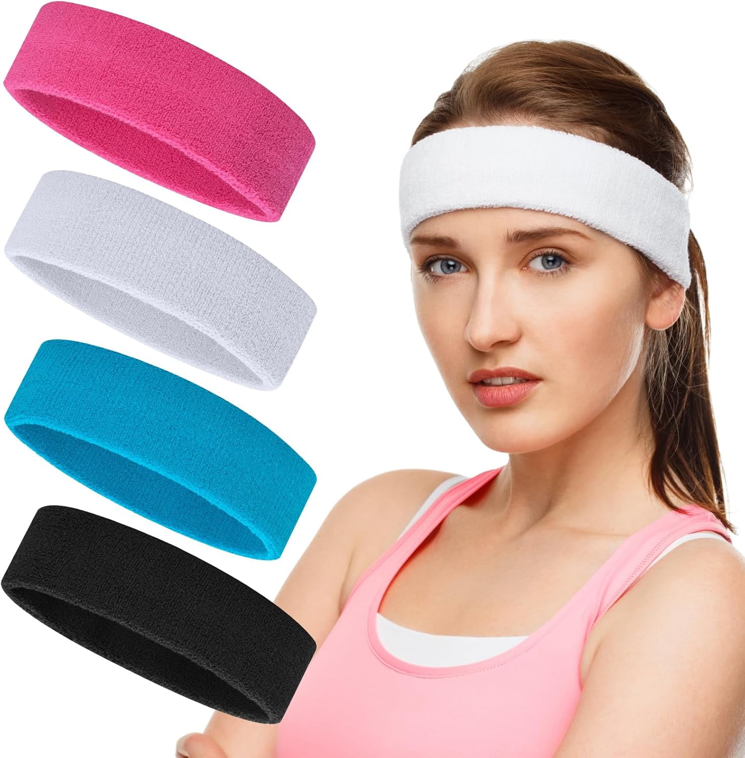 4Pcs Sweatbands Set, Sports Headband for Men & Women, Cotton Sweat Head ...