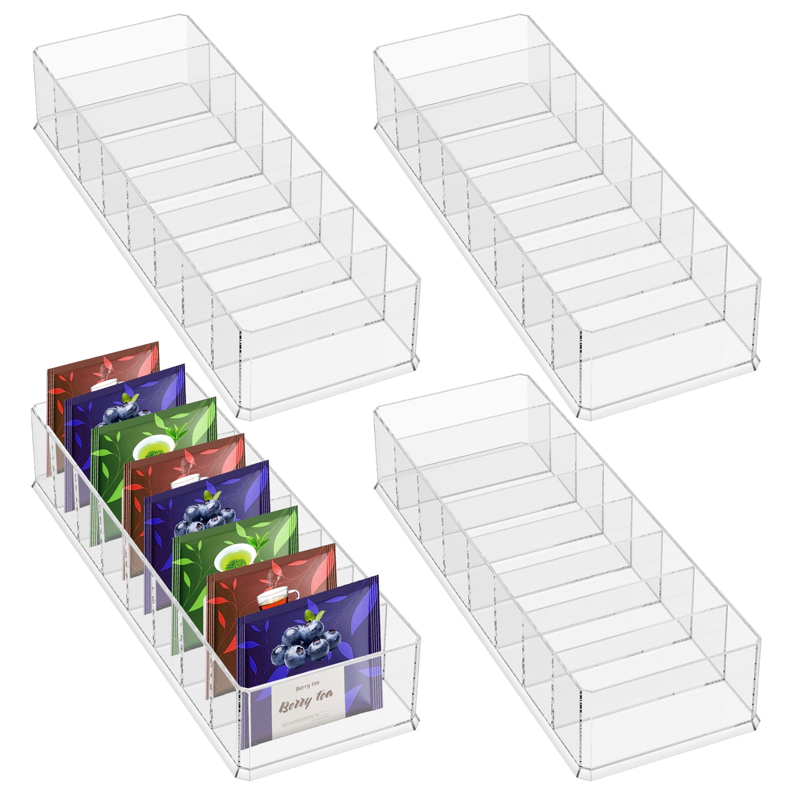4Pcs Tea Bag Storage Box PS Transparent Tea Packet Drawer Organizer ...