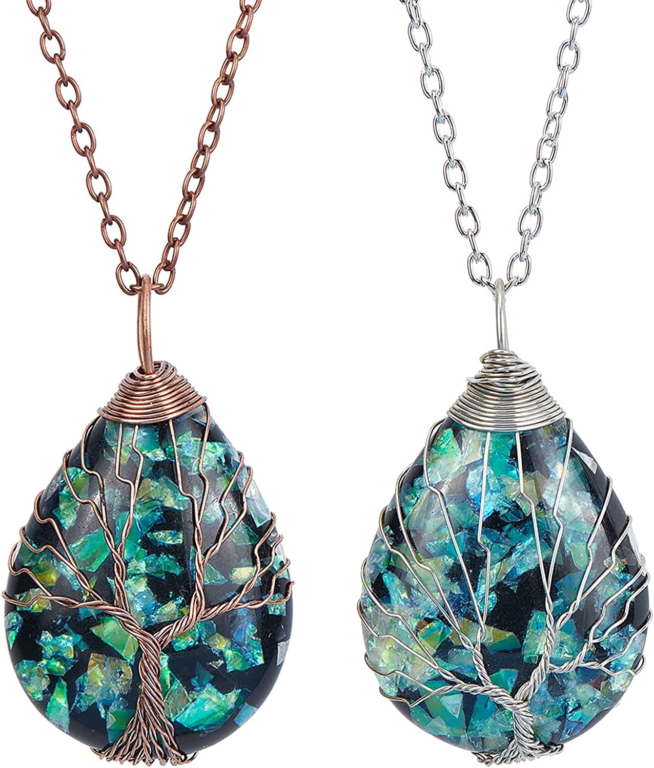 4Pcs Tear Drop Abalone Shell Pendent Necklace Copper Wire Wrapped ...