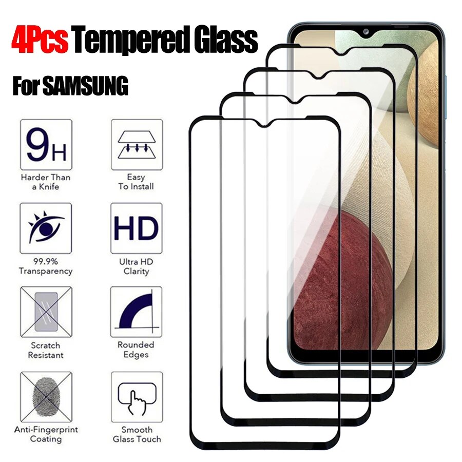 4Pcs Tempered Glass For Samsung Galaxy A02 A12 A22 A32 A42 A52 A72 ...