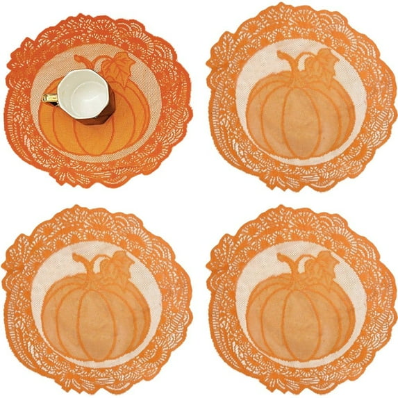 4Pcs Thanksgiving Table Mat, Pumpkin Lace Placemats, Woven Doilies ...