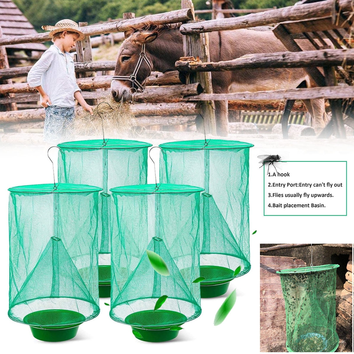 4Pcs The Ranch Fly Trap Net, Outdoor Fly Trap, Killer Bug Cage Net ...