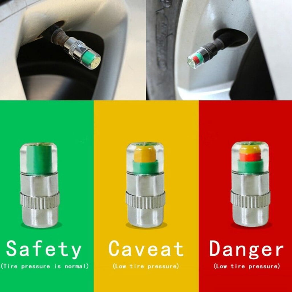 4Pcs Tire Pressure Monitor Stem Caps, 3-Color Eye Alert 4Bar 36Psi ...