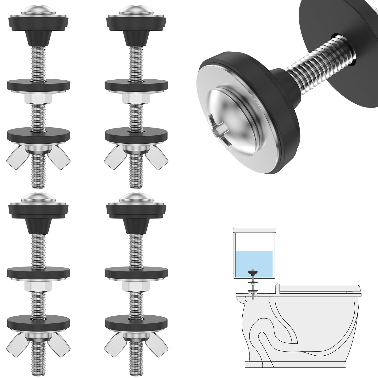 4Pcs Toilet Tank to Bowl Bolt Kit 304 Stainless Steel Toilet Tank Bolts ...