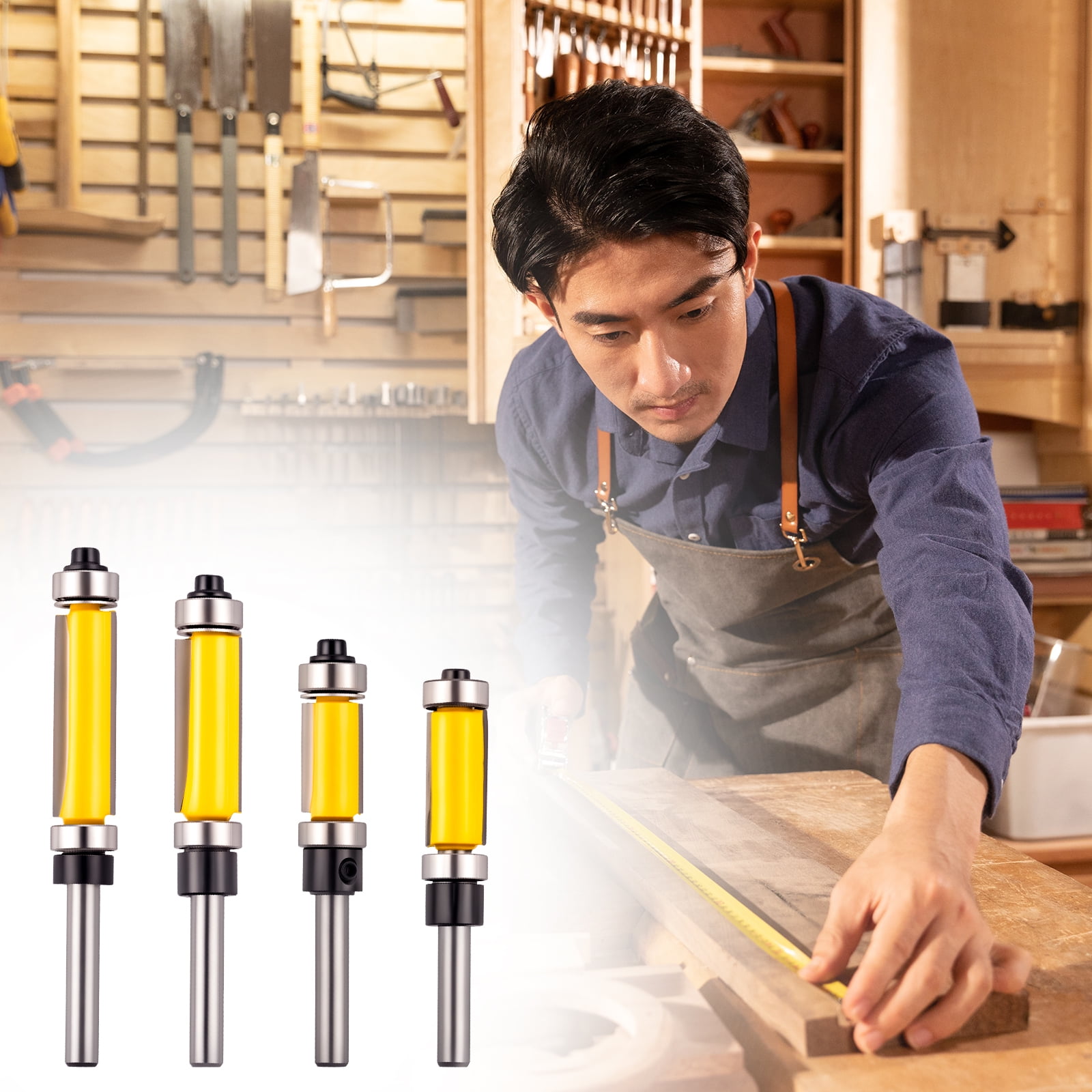 4Pcs Top and Bottom Bearing Flush Trim Router Bit 1/4 Inch Double ...