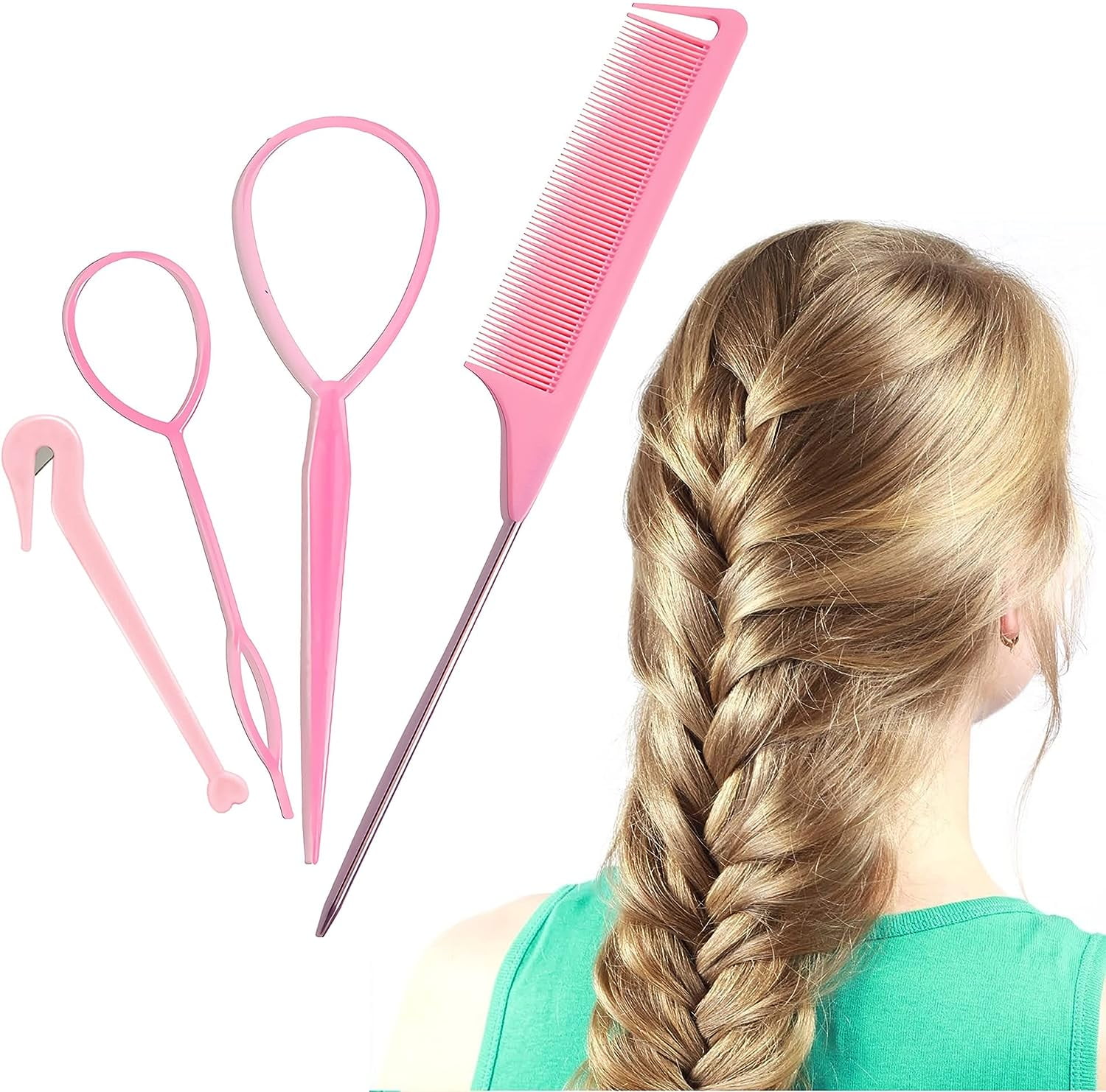4Pcs Topsy Tail Hair Tool Hair Looping Tool Hair Braiding Tool with Rat ...
