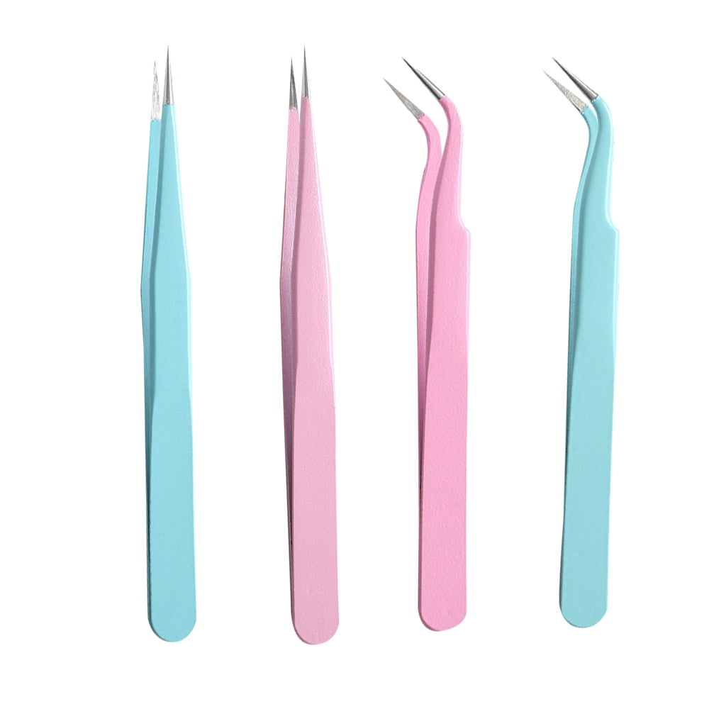 4Pcs Tweezers Straight Curved Angled Long Tip Light Weight Colorful ...