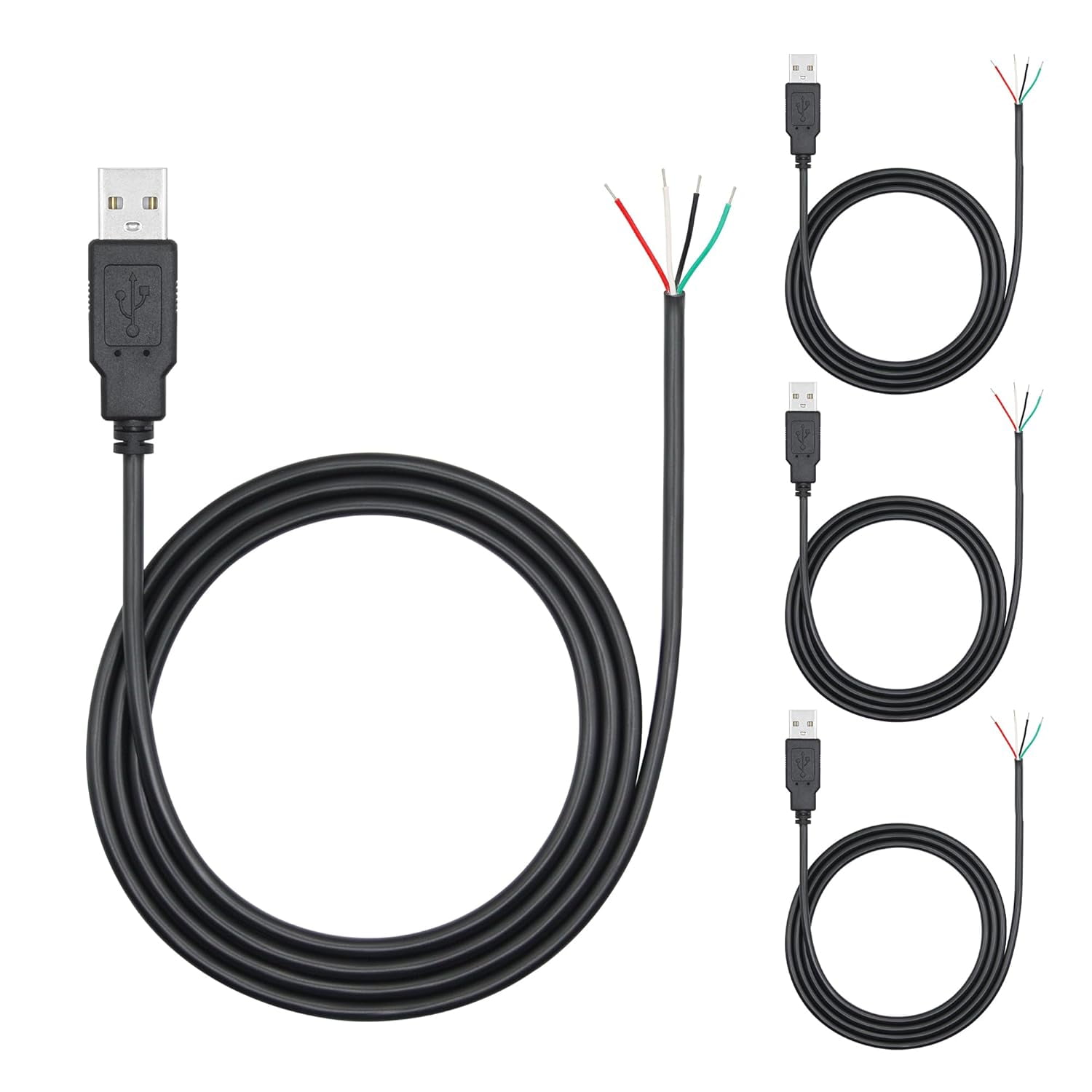 4Pcs USB A Male 4 Pin Bare Wire 1M/3FT, 5V/2A USB 4 Pin Pigtail Open ...