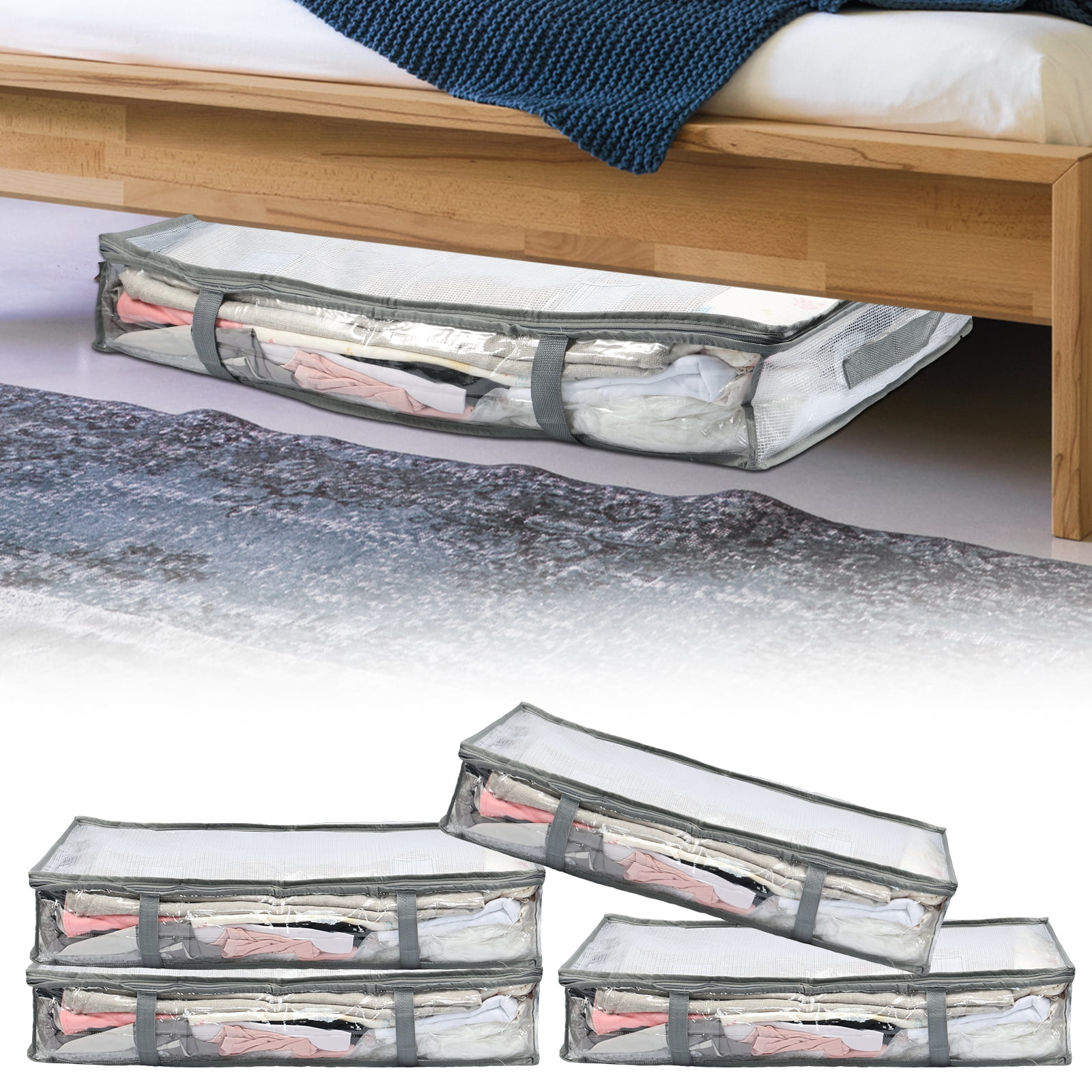 4Pcs Underbed Storage Bags with Lid Large Capacity Under Bed Storage ...