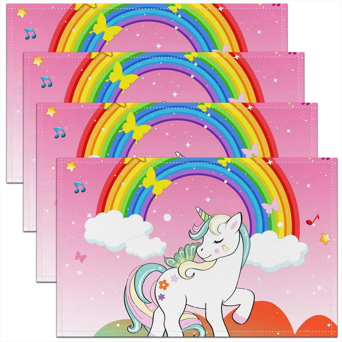 4Pcs of Unicorn Placemats 12x18, Kawaii Cute Unicorn Place Mats for ...