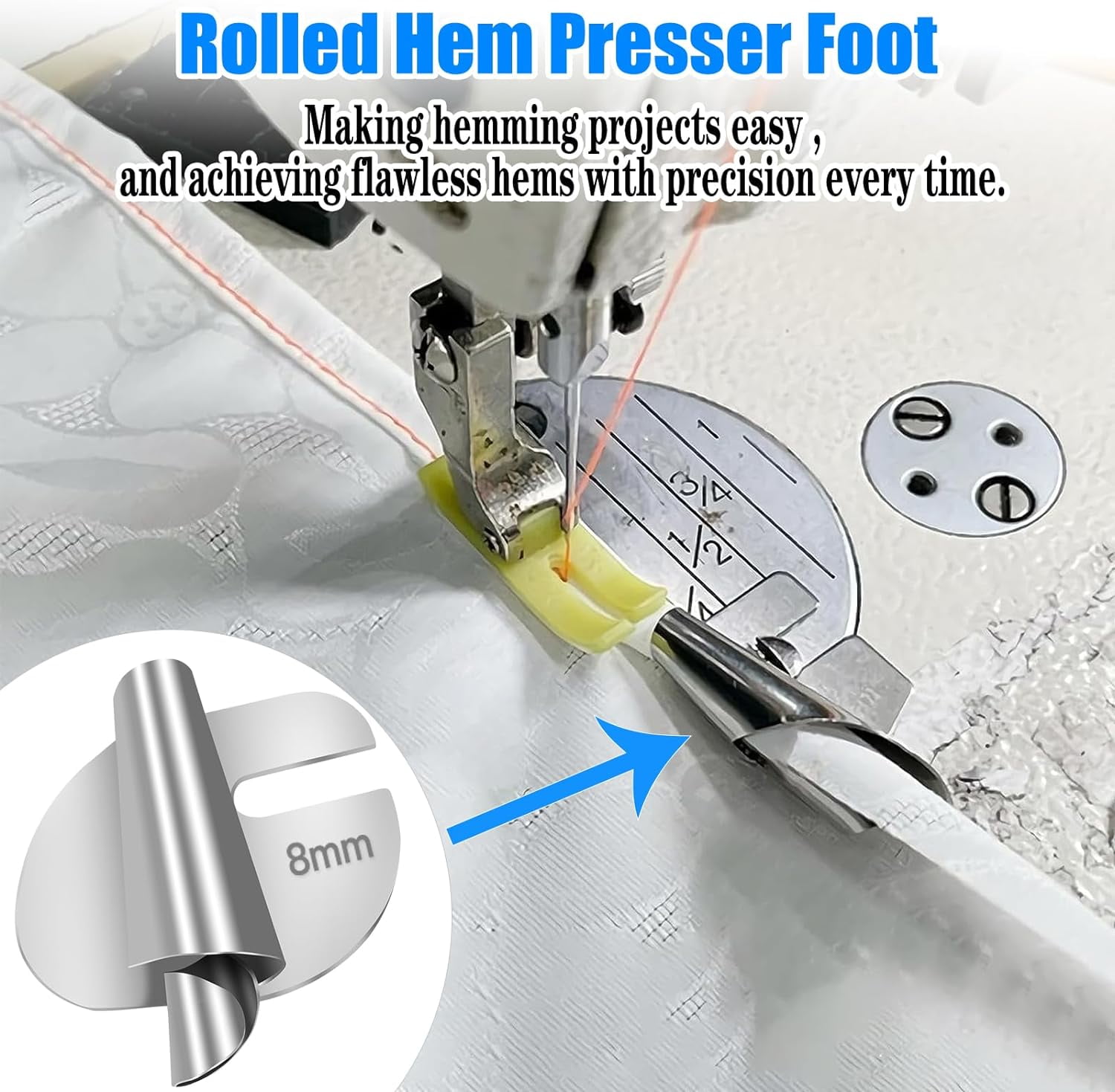 4Pcs Universal Sewing Rolled Hem Presser Foot, 7/8/9/10mm Wide Rolled ...