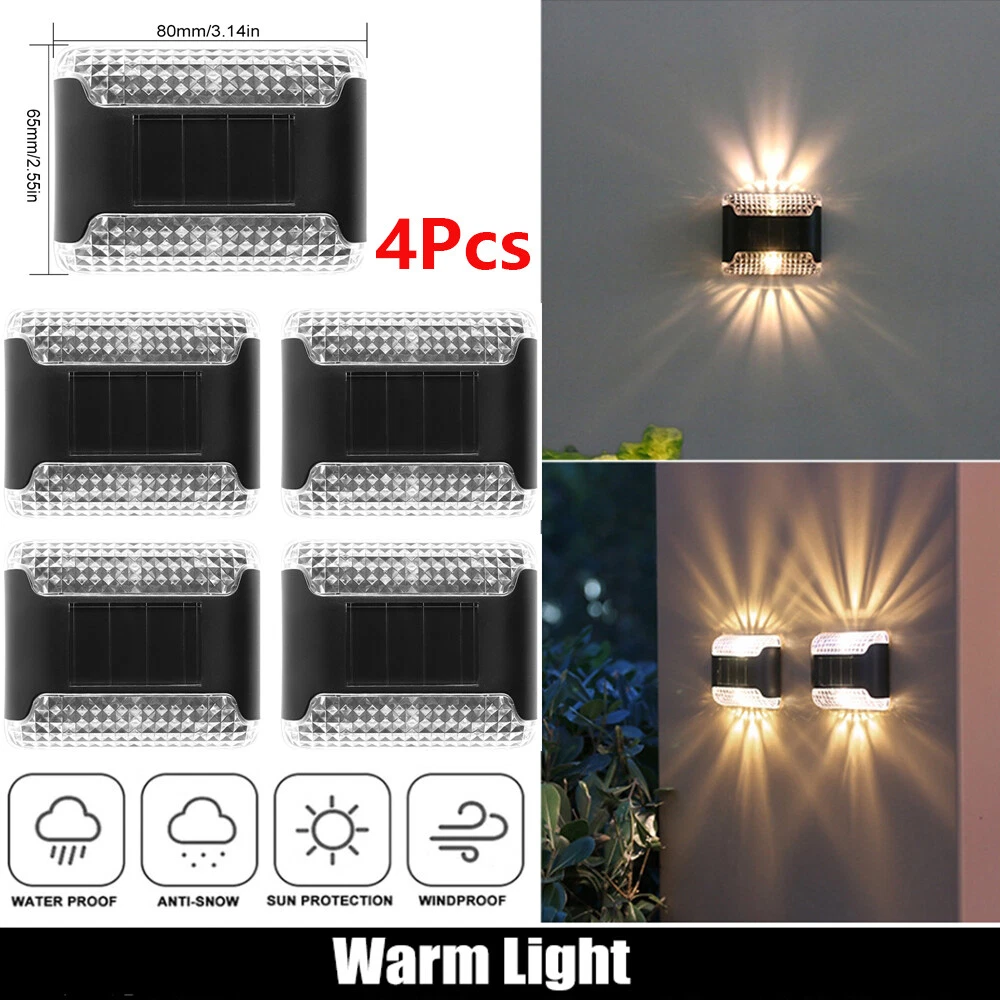 4Pcs Up And Down Solar 2 Led Garden Landscape Step Deck Lights Path ...