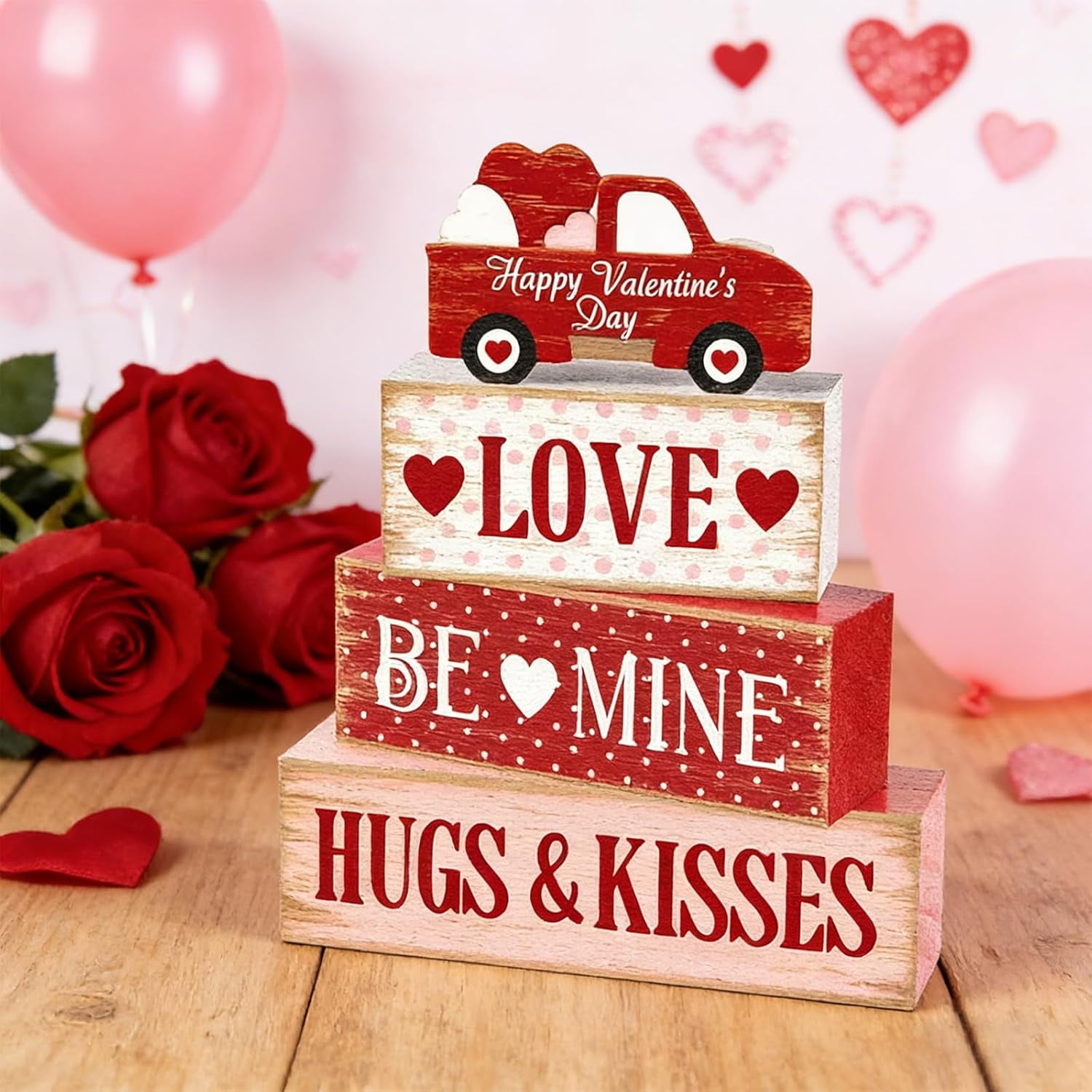 4Pcs Valentine's Day Tiered Tray Decor Set, Rustic Wooden Stacking ...