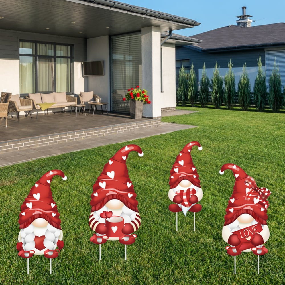 4Pcs Valentine's Day Yard Signs Gnomes Love Yard Signs with Stakes ...