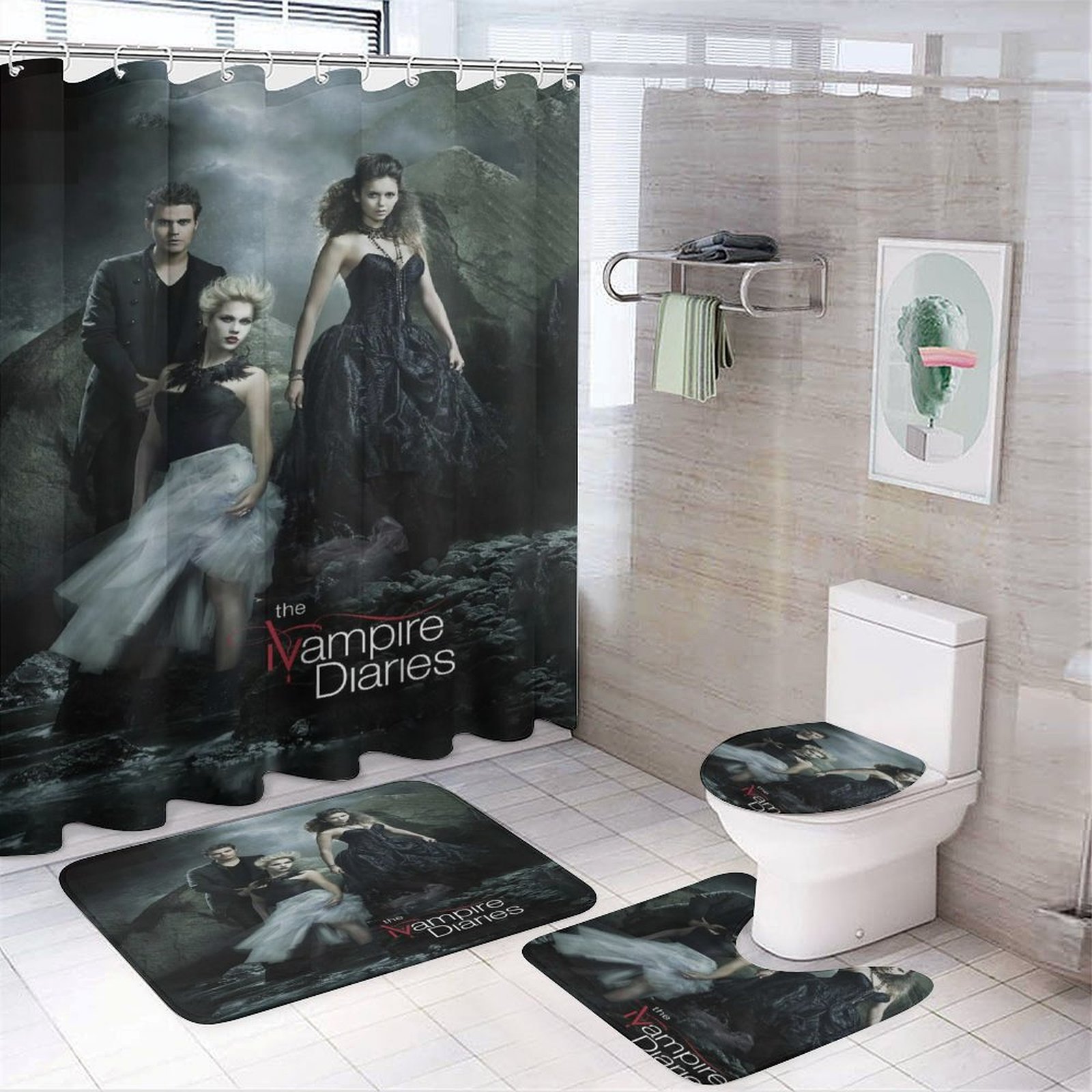4Pcs Vampire Diaries Shower Curtain Sets for Bathroom Cartoon Shower ...