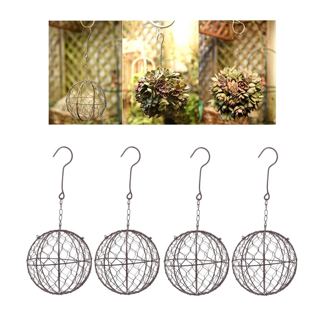 4Pcs Hanging Wire Planters, Round Metal Vases for Indoor/Outdoor Garden ...