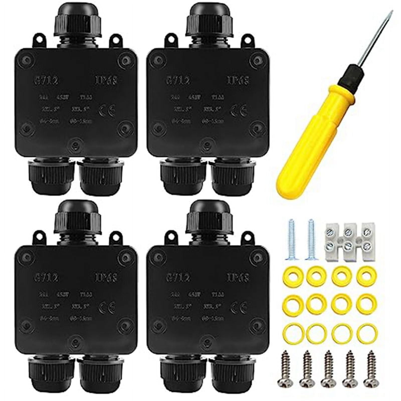 4Pcs Waterproof Junction Box 3 Way, IP68 External Waterproof Electrical ...