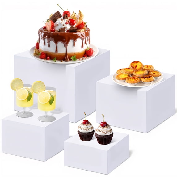 4Pcs White Buffet Risers Set (7",8",9",10") for Party Catering, Nesting ...