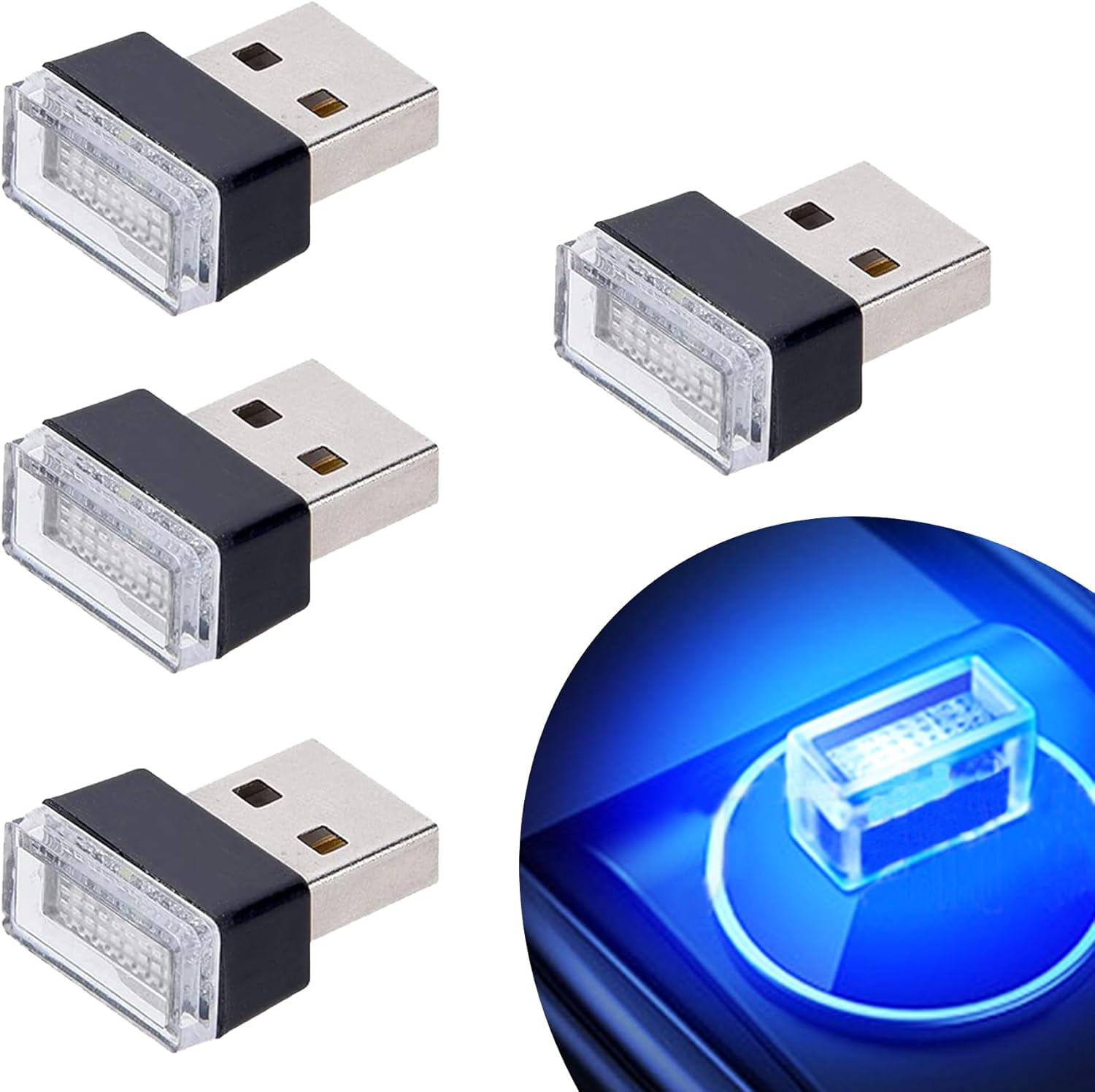 4Pcs White USB Car Interior Atmosphere Lamps, Universal Mini Led USB ...