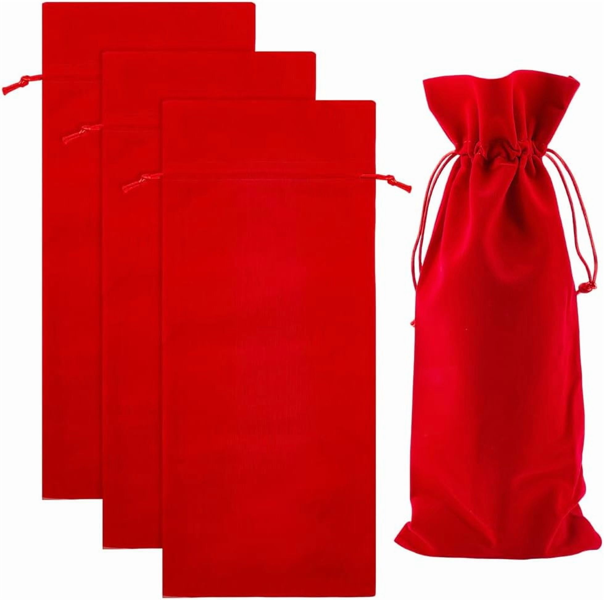 4Pcs Wine Bottle Drawstring Bag Velvet Red Rectangle Pouches Gift Pack ...