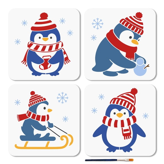4Pcs Winter Penguin Stencils Antarctic Animal Stencil for Painting 7 ...