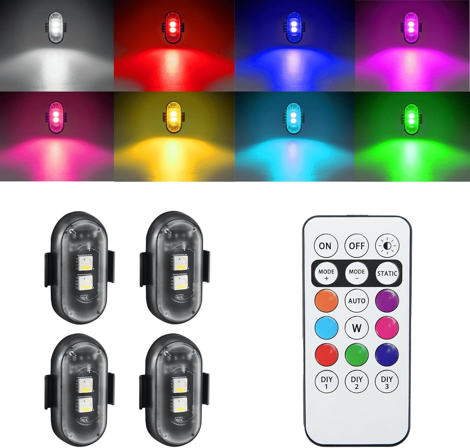 4Pcs Wireless Led Strobe Lights with Remote, Anti-Collision Light USB ...
