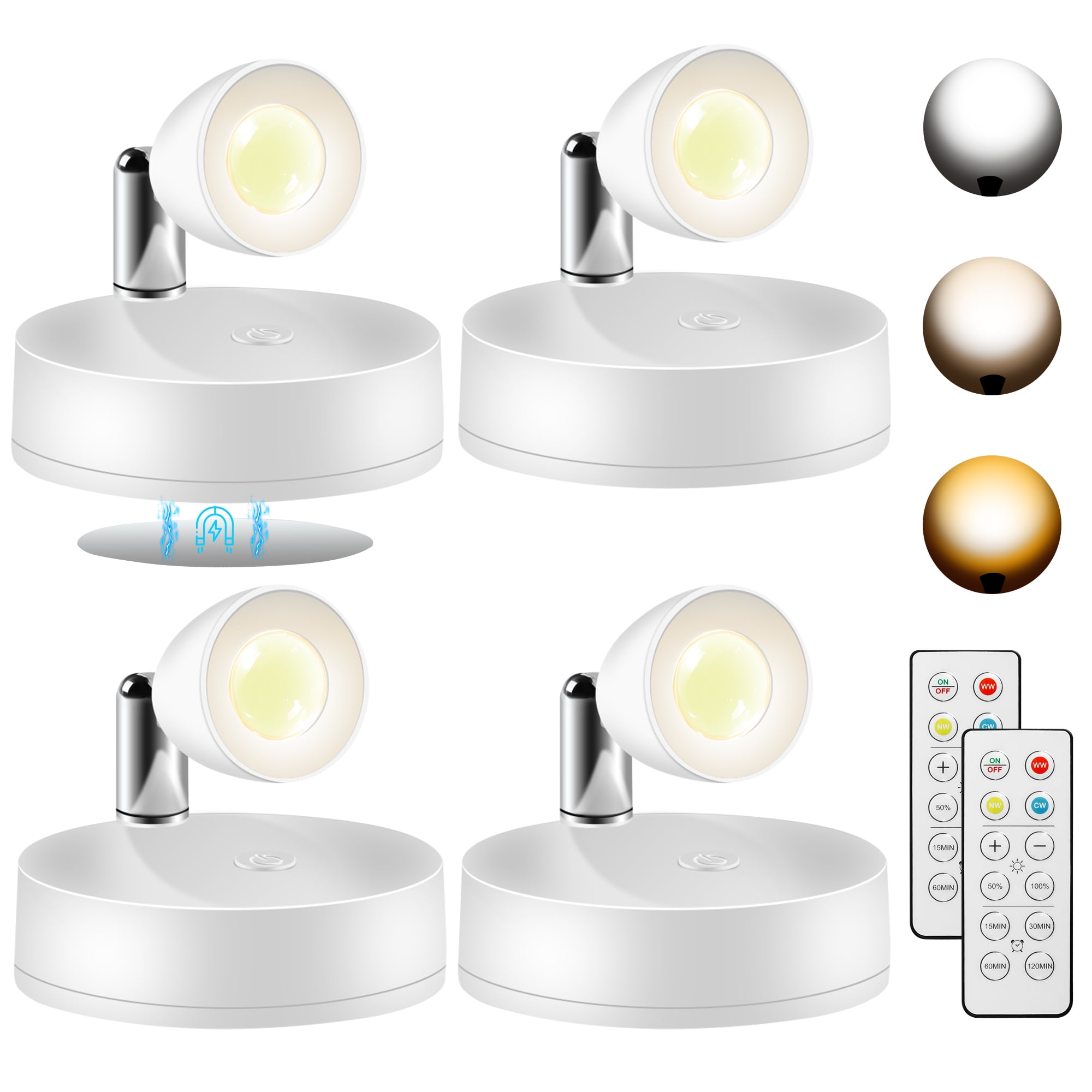 4Pcs Wireless Spotlight Indoor, LED Tree Spot Lights Battery Operated ...