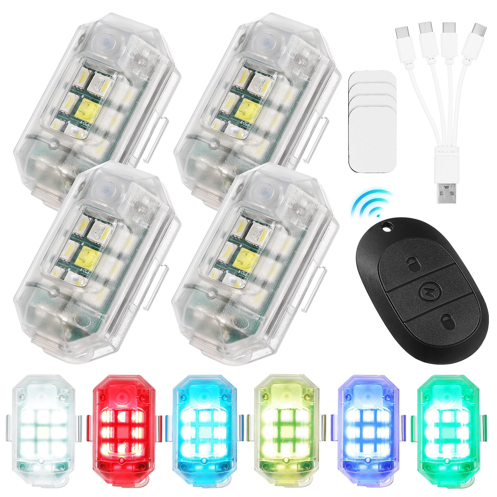 4Pcs Wireless Strobe Lights Led Emergency Lights 6 Colors USB High ...