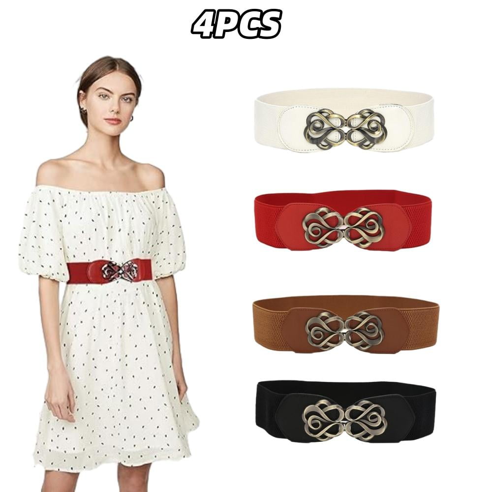 4Pcs Women's Vintage Waist Belts, Elegant Waistband Knitted Elastic ...