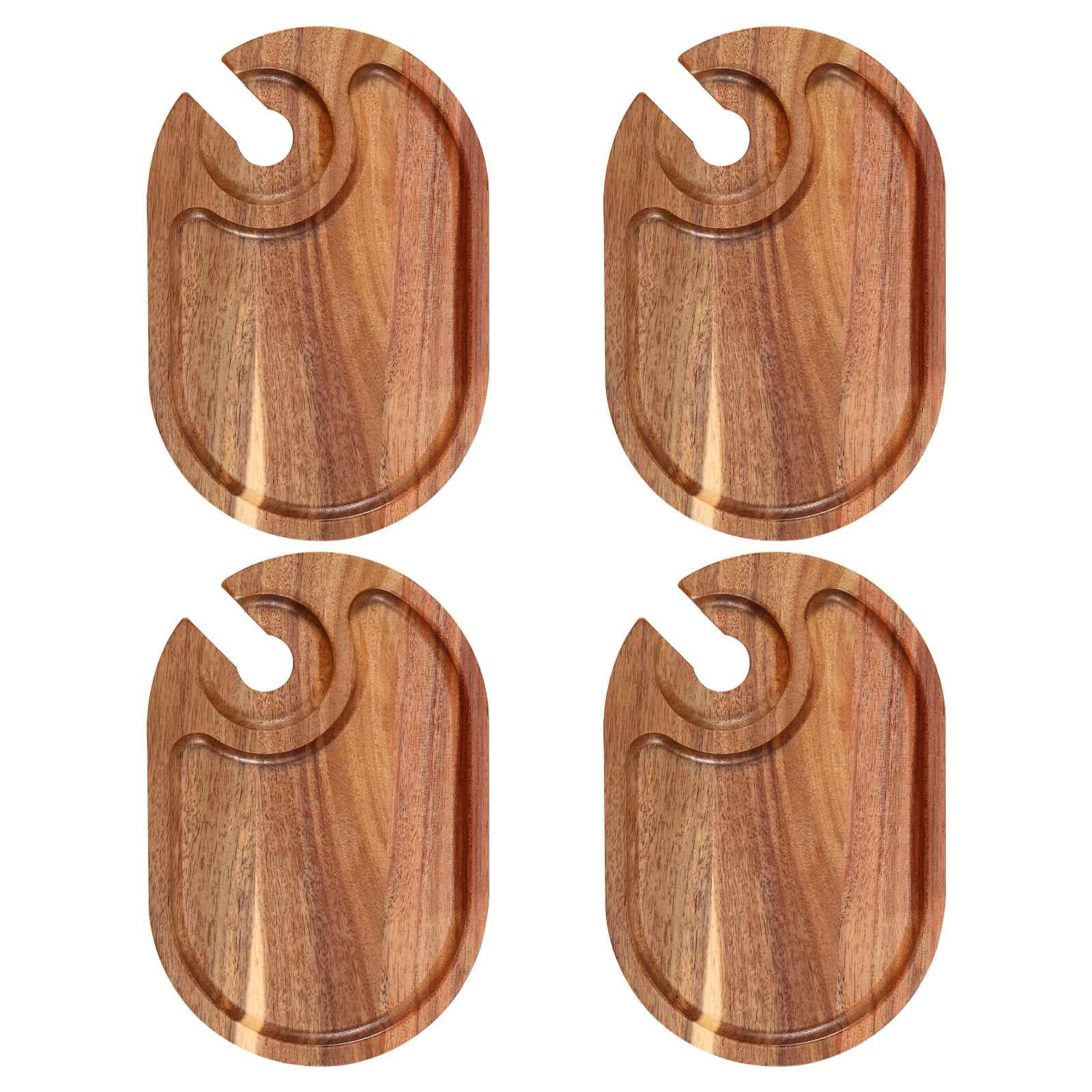4Pcs Wood Appetizer Plates With Wine Glass Holder Easy to Clean Compact ...