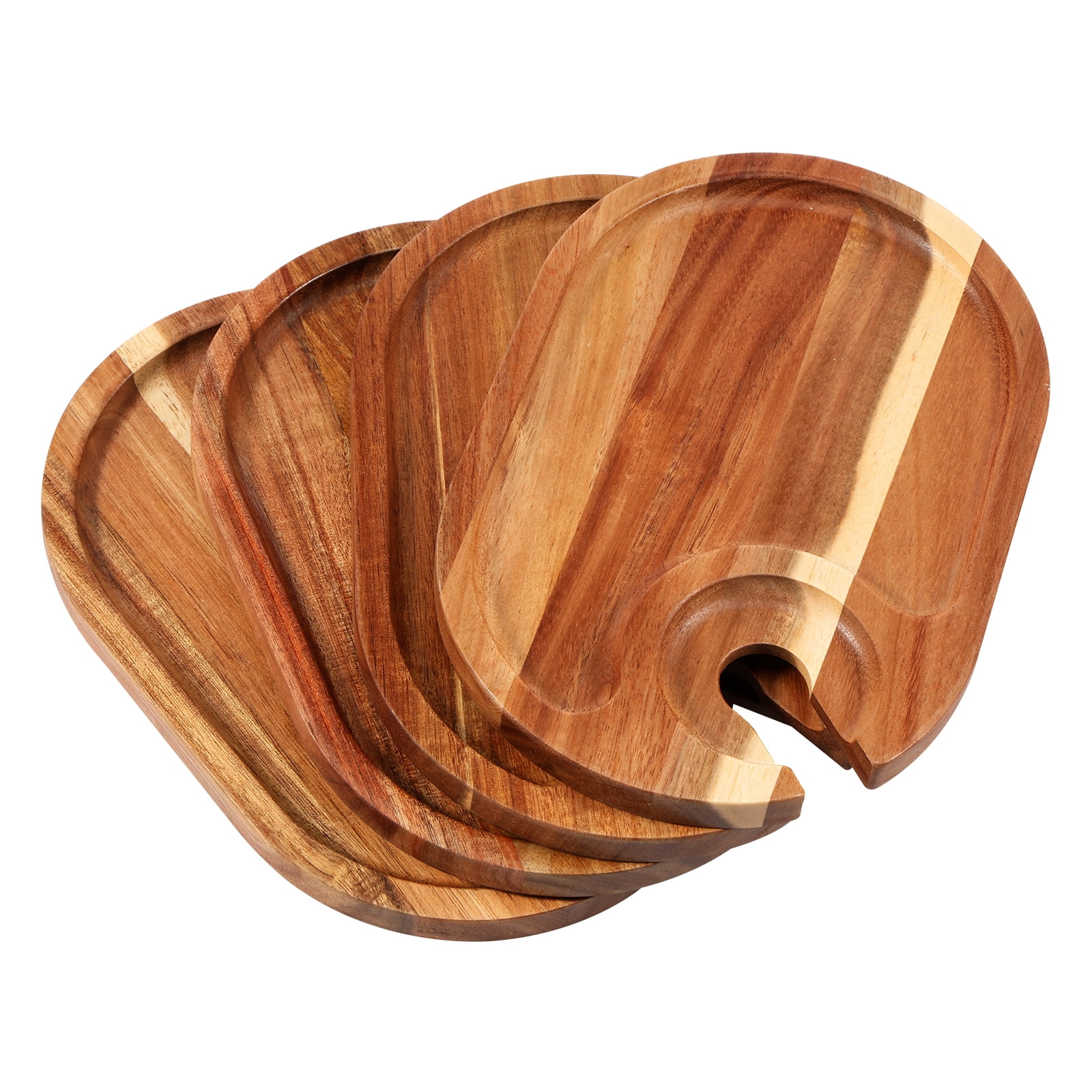 4Pcs Wood Appetizer Plates With Wine Glass Holder Easy to Clean Compact ...