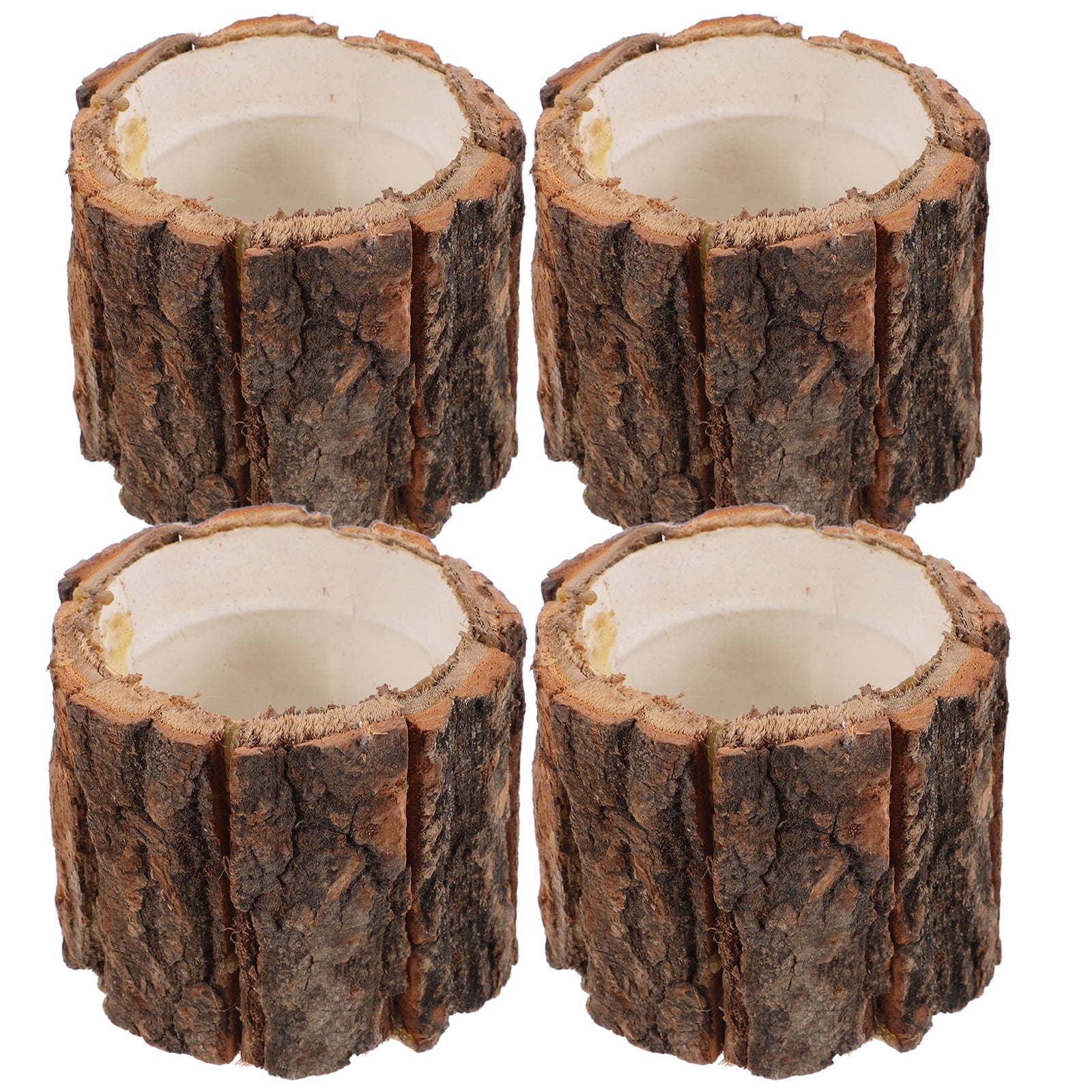 4Pcs Wood Bark Flower Pot Rustic Succulent Planter Farmhouse Flower ...