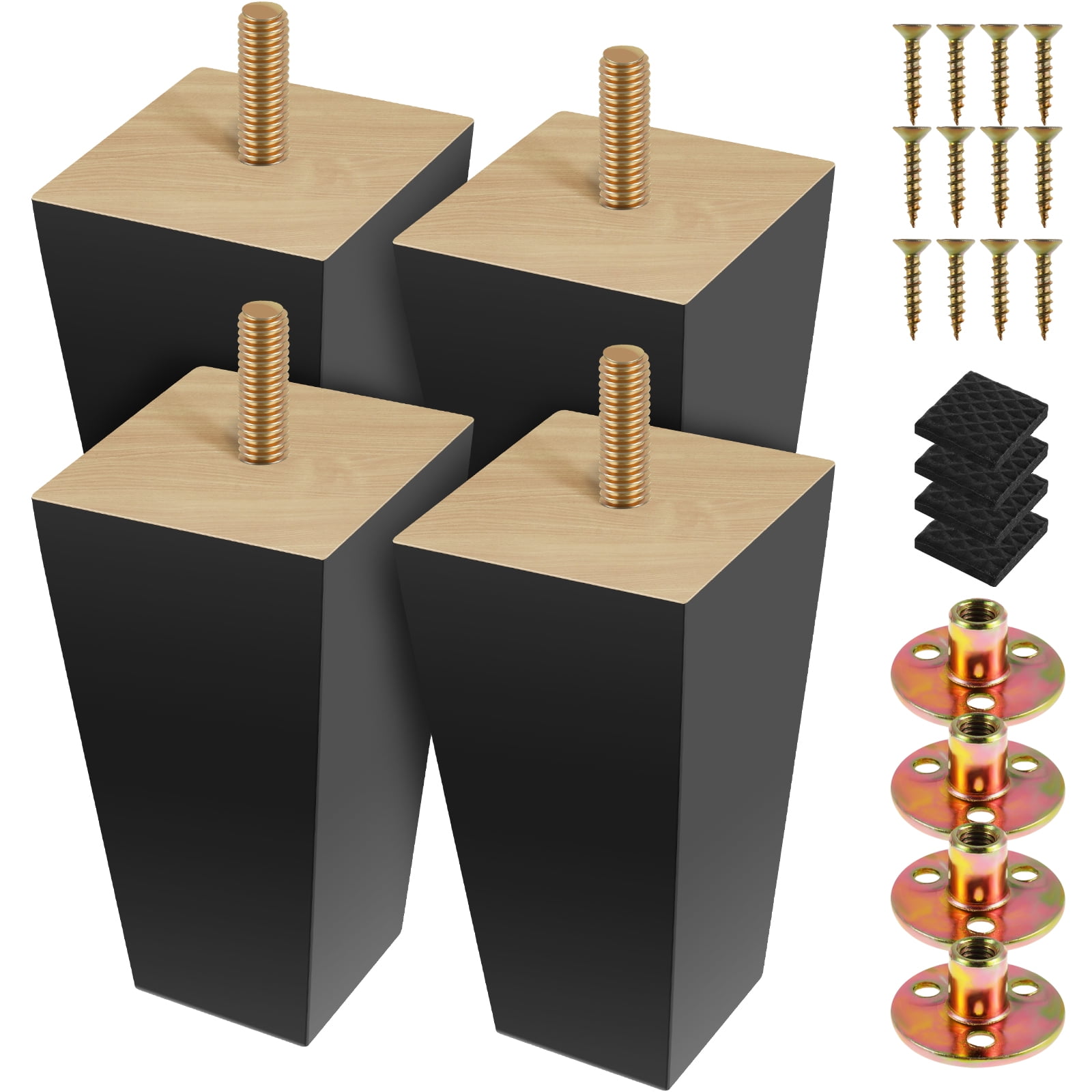 4Pcs Wood Furniture Legs 4/6 inch Solid Hardwood Sofa Legs 1800 Lbs ...