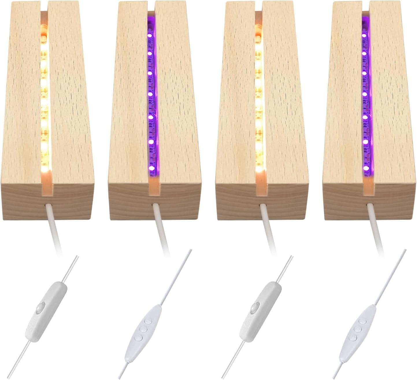 4Pcs Wood LED Light Display Base Stand, Muliti Color Warm Color ...