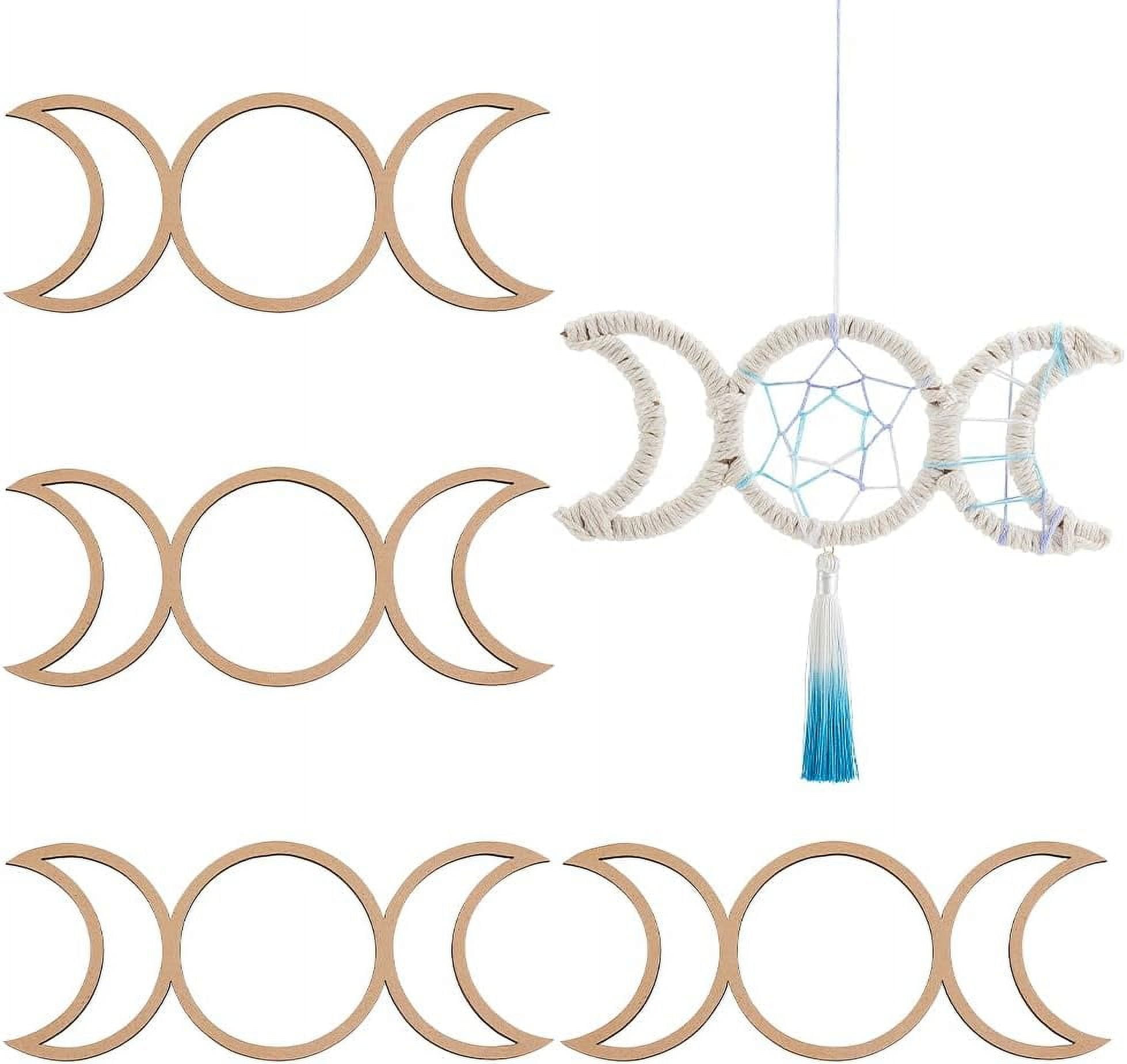 4Pcs Wood Macrame Hoops Wooden Dream Catcher Rings Triple Moon Shape ...