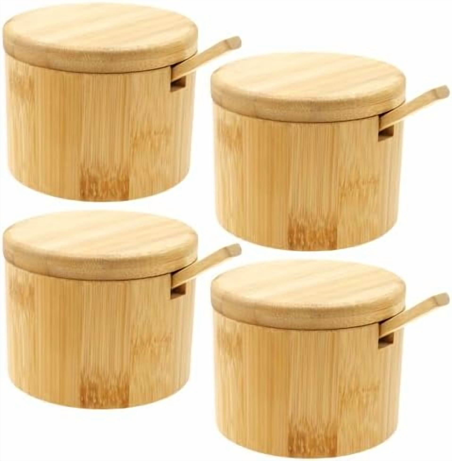 4Pcs Wood Salt Container Holder Inner Groove Design Salt Spice Bowl ...