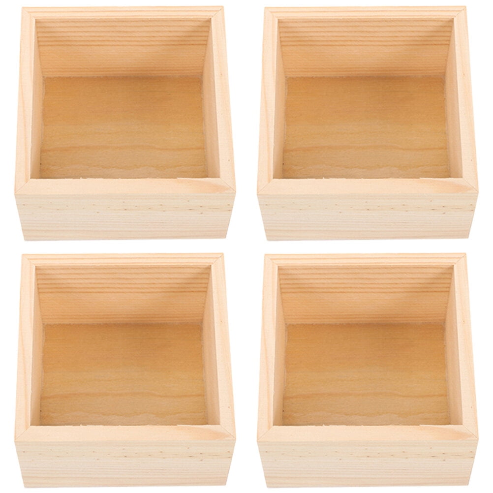 4Pcs Wooden Boxes Lidless Wooden Boxes Tabletop Wood Boxes Small Square ...