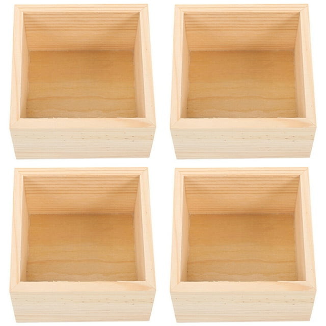 4Pcs Wooden Boxes Lidless Wooden Boxes Tabletop Wood Boxes Small Square ...