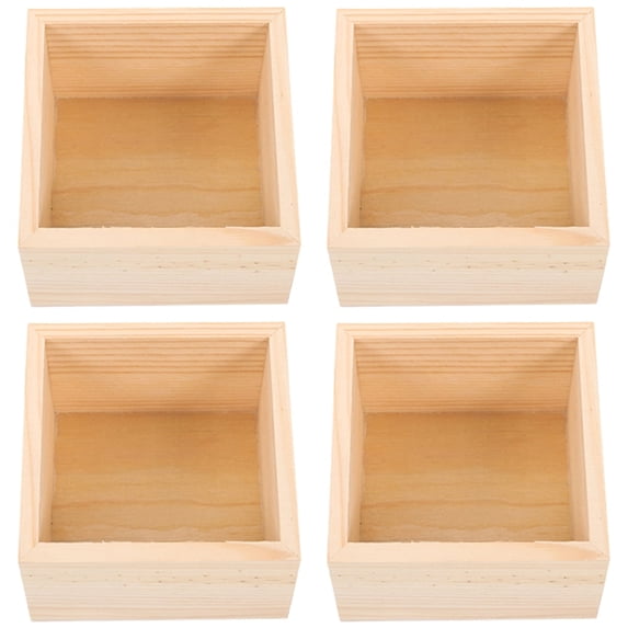 4Pcs Wooden Boxes Lidless Wooden Boxes Tabletop Wood Boxes Small Square ...