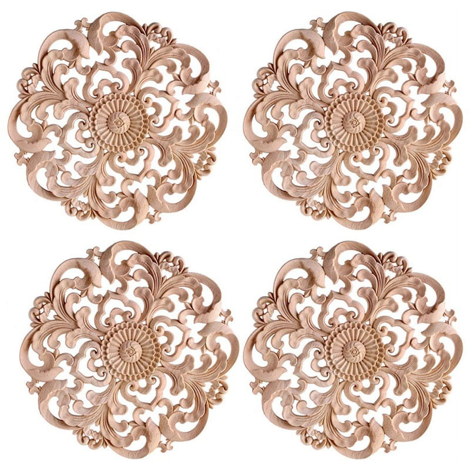 4Pcs Wooden Carved Onlay Applique Unpainted Wood Applique Vintage ...