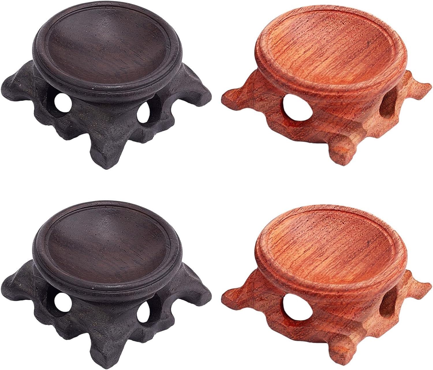 4Pcs Wooden Crystal Ball Stand Wood Base Display Holder 2 Colors Carved ...