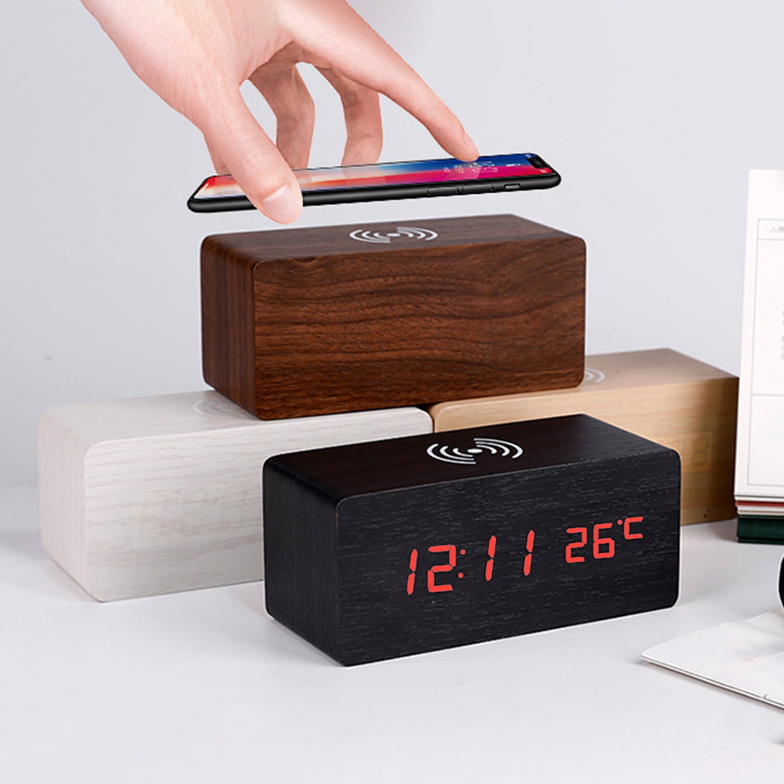 4Pcs Wooden Digital Clock Kadlawus Wooden LED Digital Clock with ...