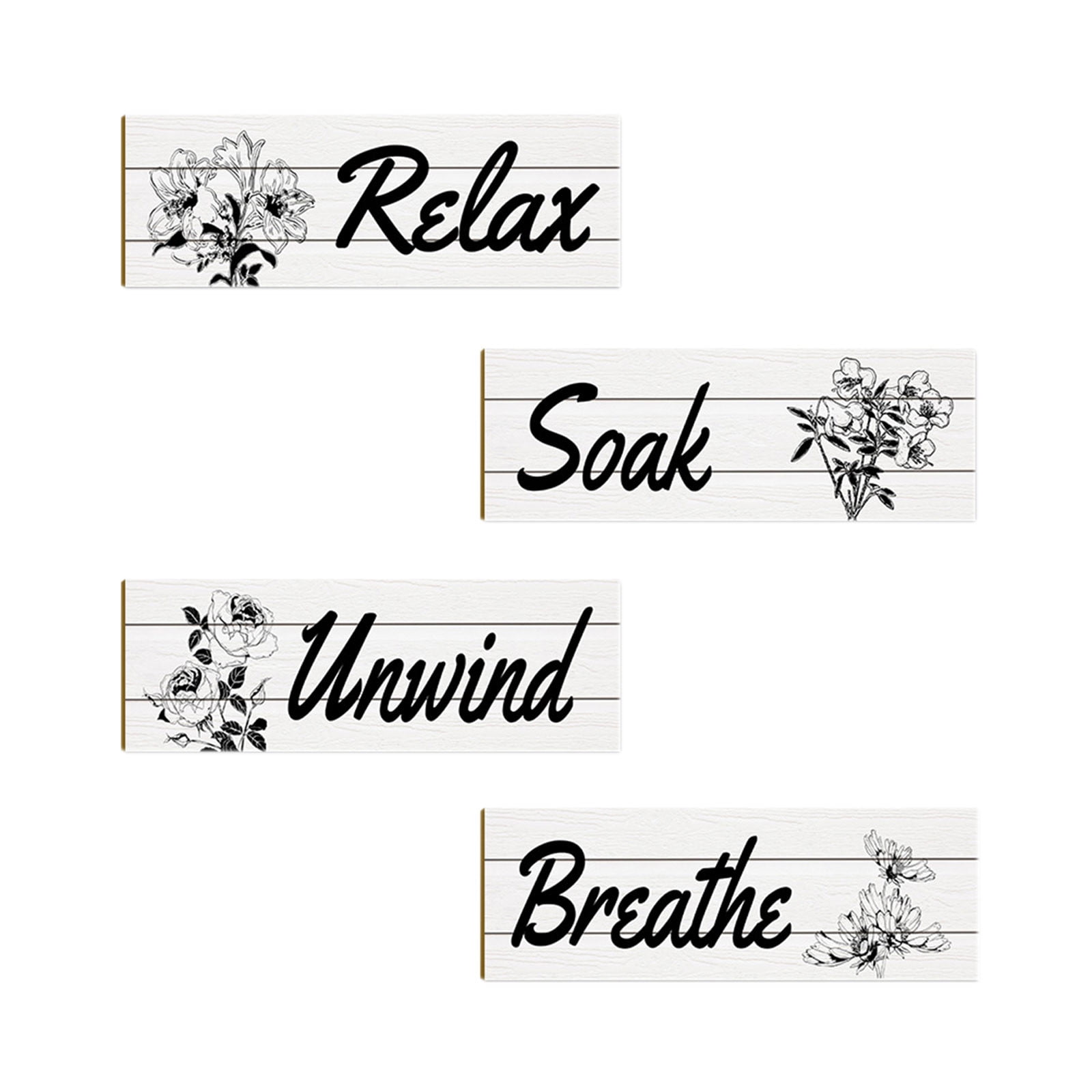 4pcs Wooden Hanging Sign For Bathroom Wall Decor Rustic Wood Hanging