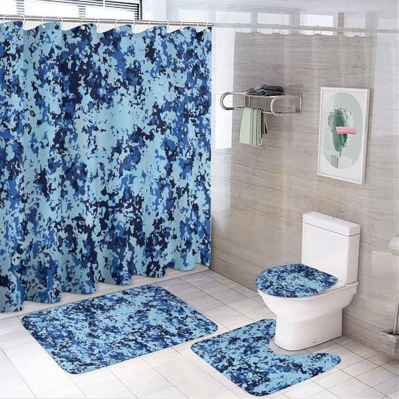 4Pcs Wooden Pattern Shower Curtain Sets with Non-Slip Rugs, Toilet Lid ...