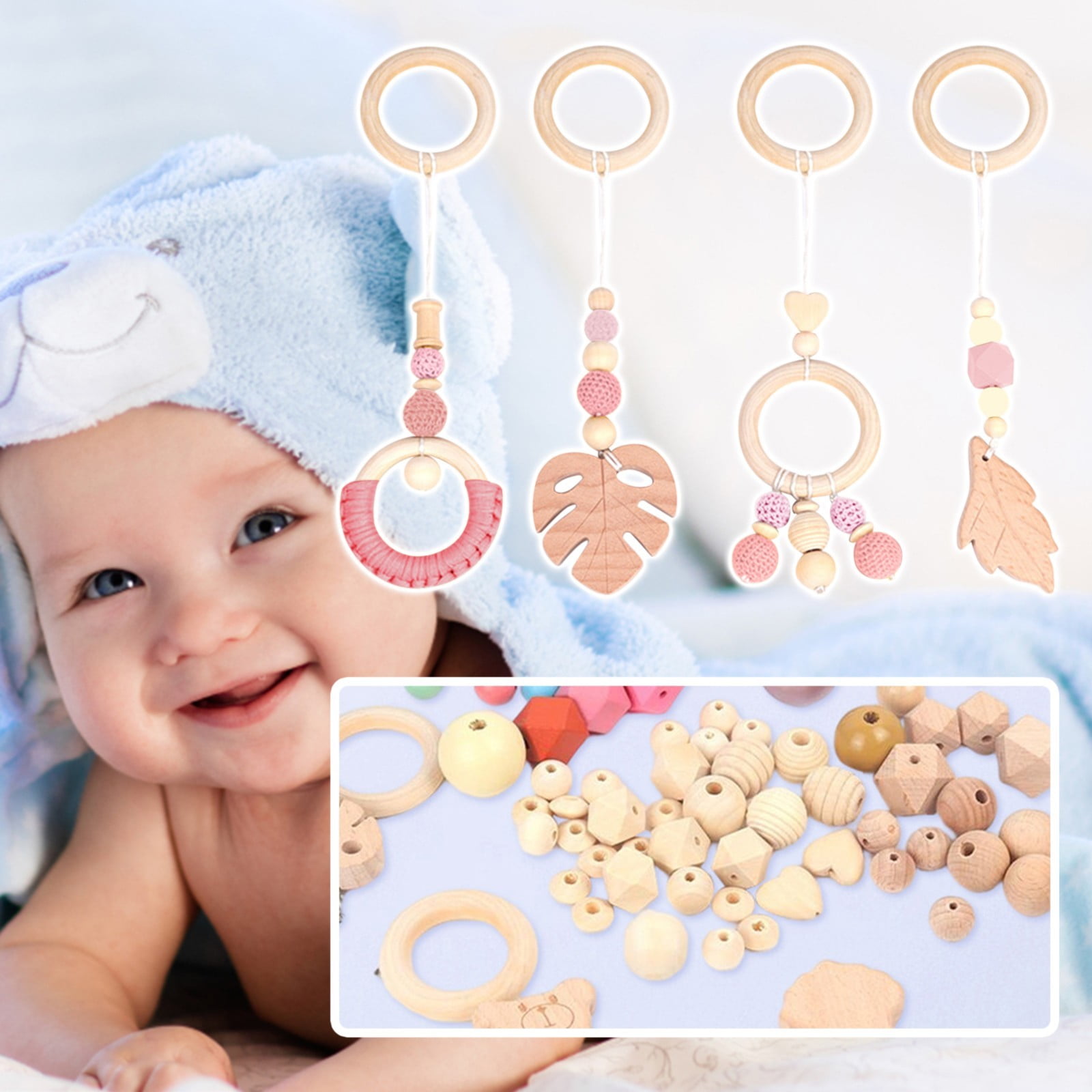 4Pcs Wooden Rattle Toy Round Edges Easy Hanging Decorative Crochet ...