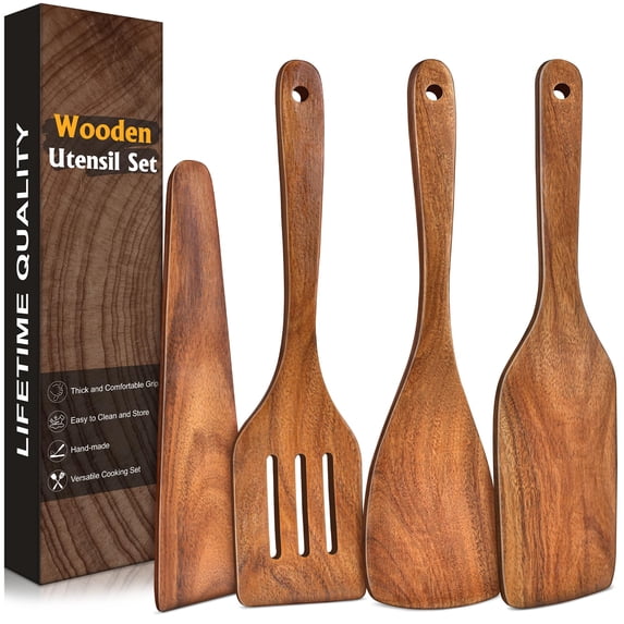 4Pcs Wooden Spatula for Cooking, Acacia Wooden Spatula for Kitchen Use ...